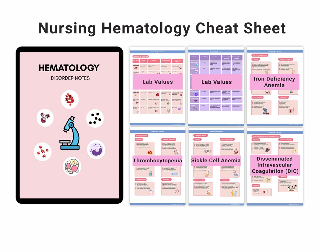 Hematology Nursing Study Guide | Lab Values & Blood Disorders (PDF) - Etsy