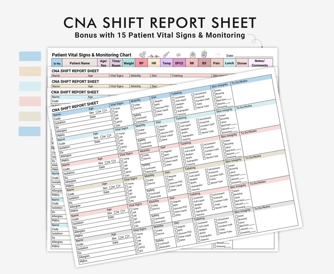 CNA Shift Report Sheet | Daily Patient Report | Printable Nursing ...