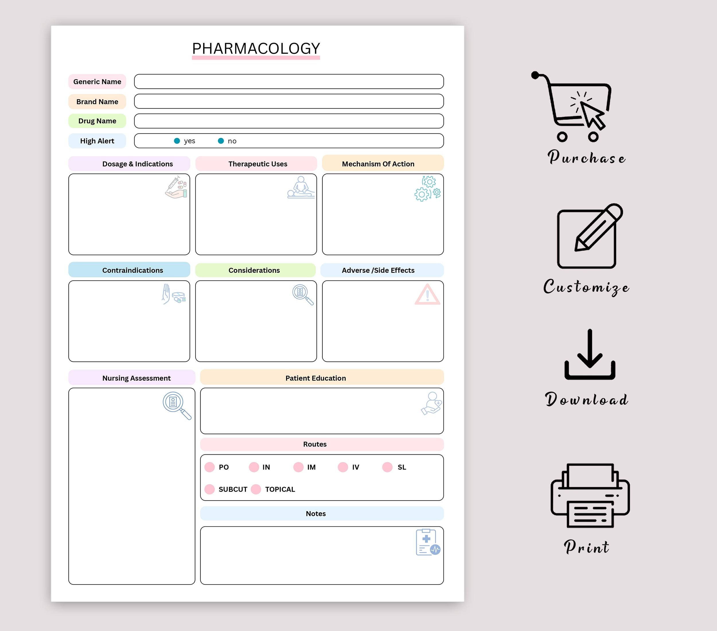 Editable Pharmacology Study Sheet, Nursing Meds Guide (PDF) - Etsy