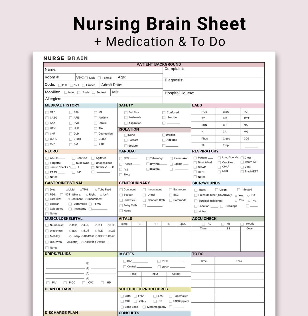 Editable New Nurse Report Sheet: Patient Assessment & Shift Handoff ...