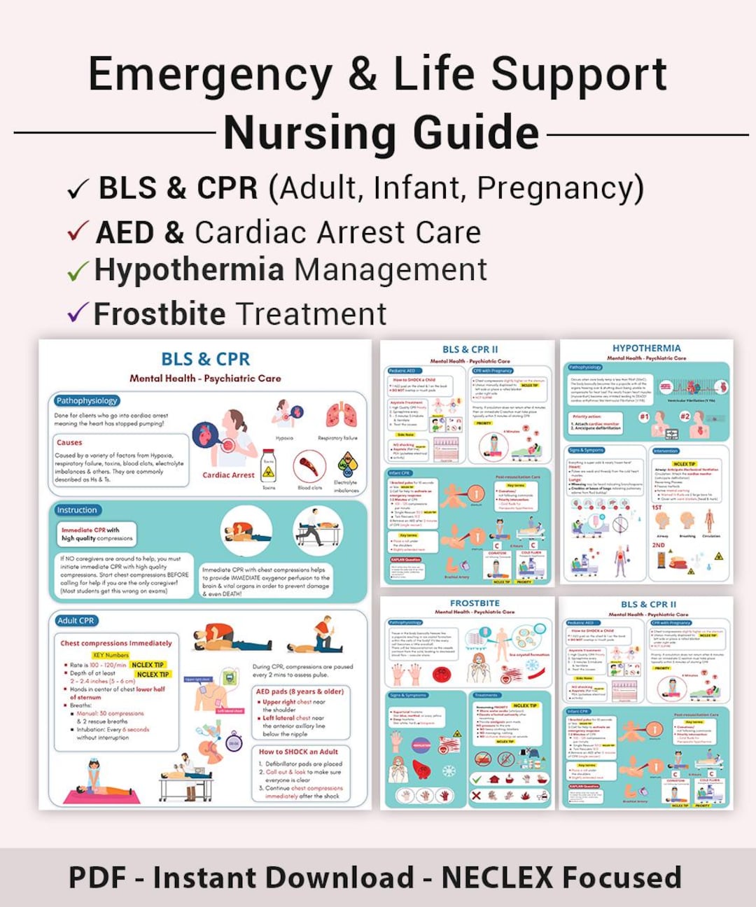 BLS CPR Nursing Study Guide | Aed, Hypothermia, Frostbite (pdf) - Etsy