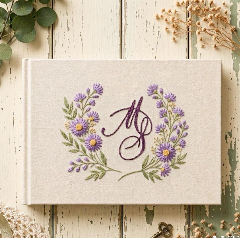 Custom Wildflower Monogram Embroidered Notebook, Botanical Gift for Her ...