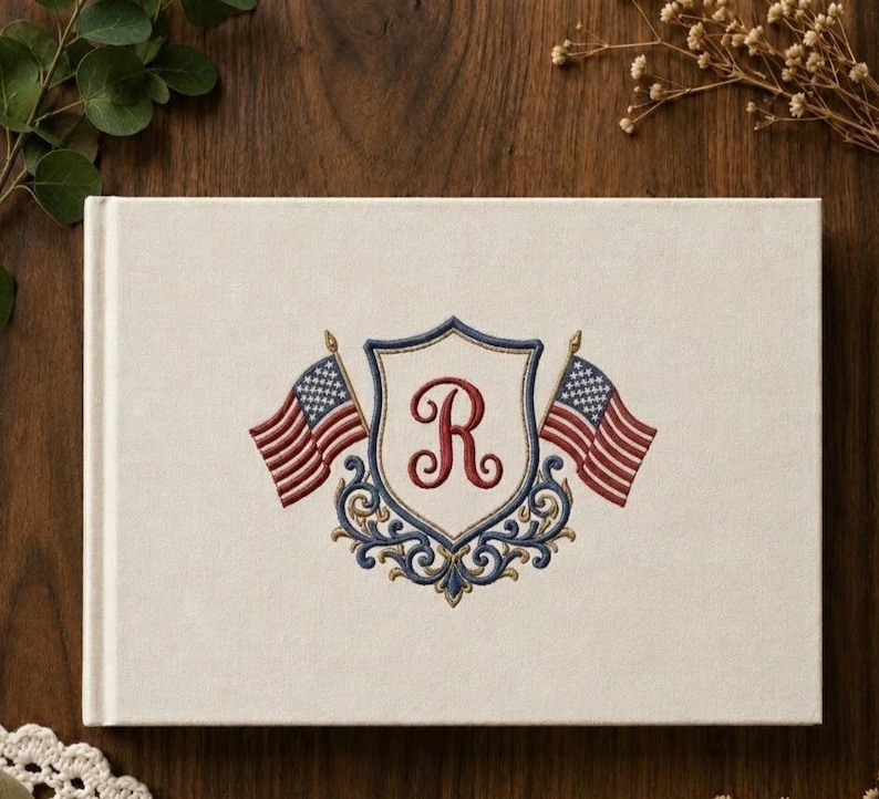 Custom Monogram With American Flag Embroidered Notebook, Patriotic Gift ...