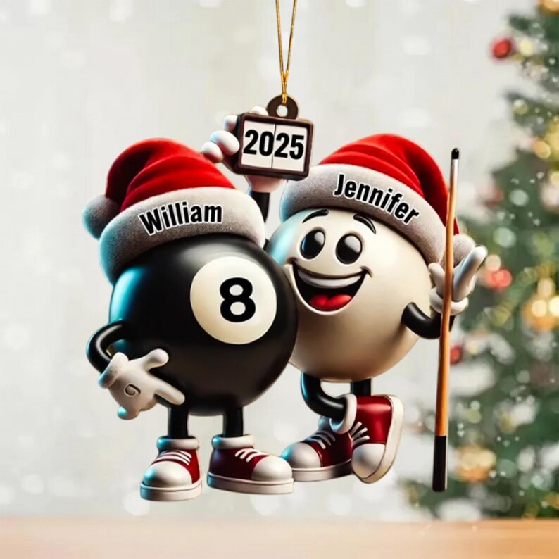 Personalized 2D FLAT Acrylic Pool Ornament, Custom Name 8 Ball & Cue ...