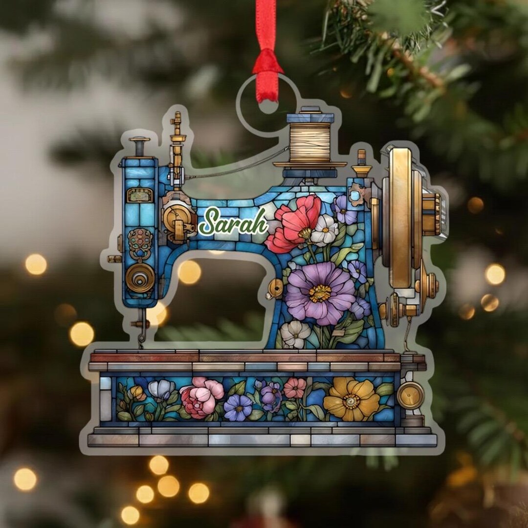 Personalized Sewing Machine 2D Acrylic Ornament, Custom Name Seamstress ...