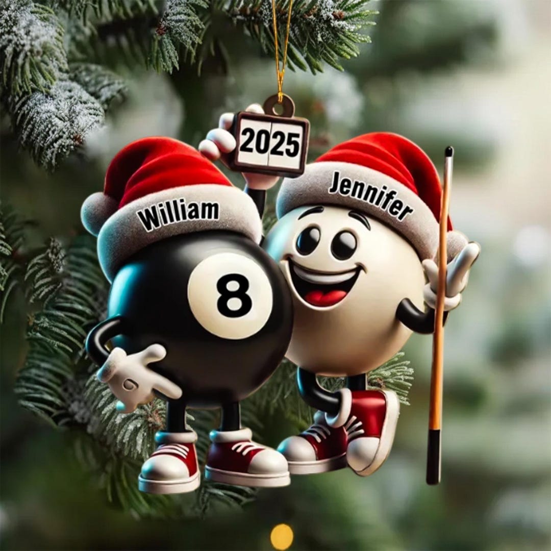 Personalized 2D FLAT Acrylic Pool Ornament, Custom Name 8 Ball & Cue ...