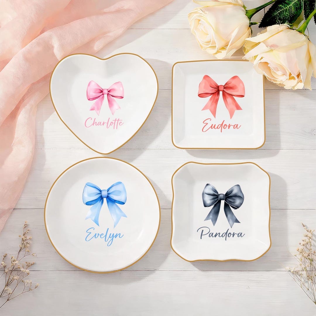 Personalized Bow Name Plate, Personalized Cheer Bow Ceramic Trinket ...