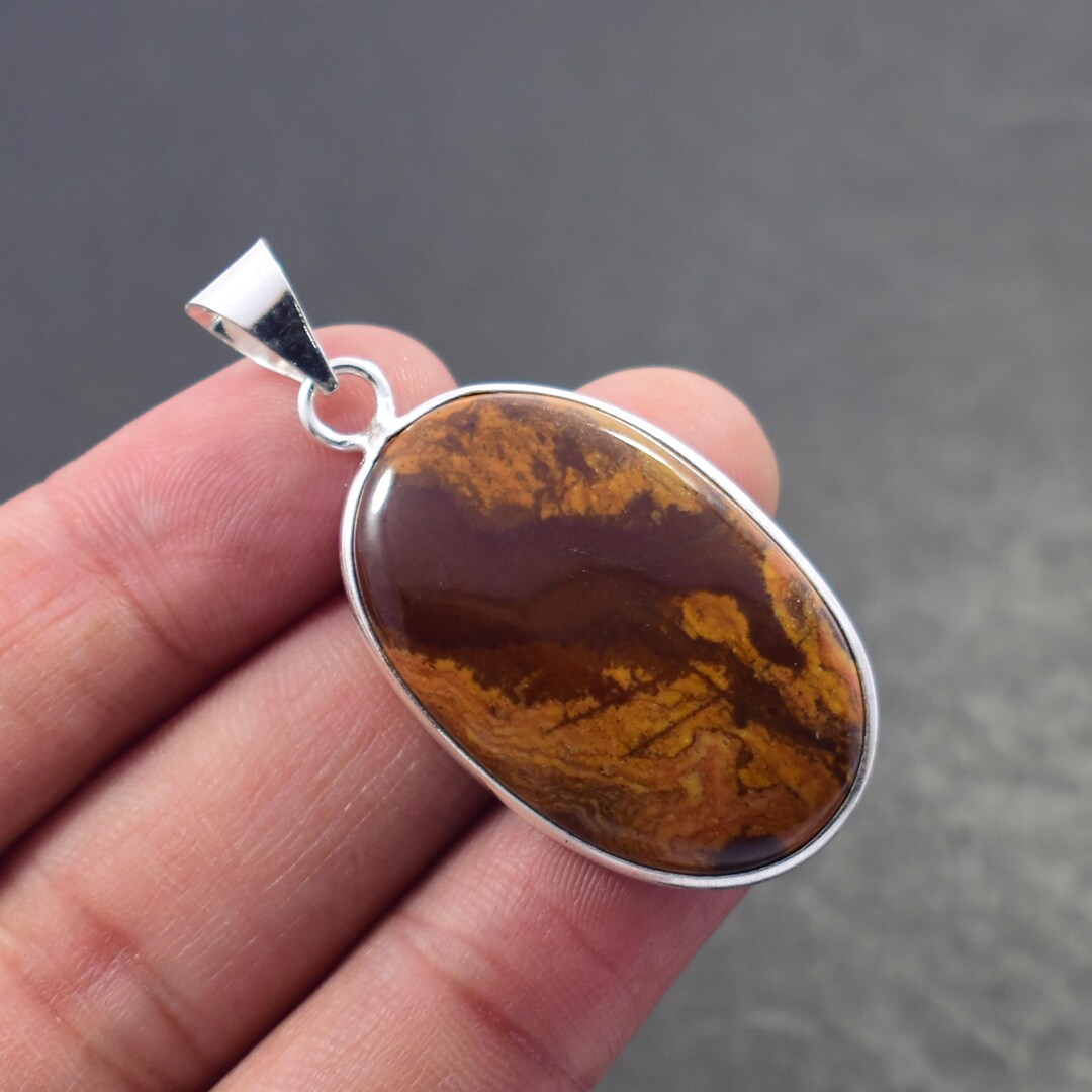 Natural Zebra Jasper Gemstone Jewelry Sterling Silver Pendant, Oval ...