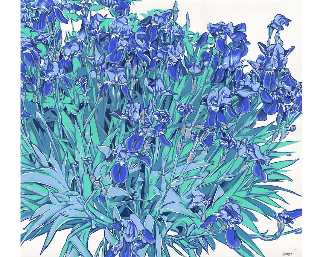 Iris Painting Flower Original Art Floral Wall Art Blue Birth Flower ...