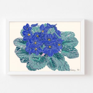 African Violet Painting Flower Original Art Blue Floral Wall Art ...