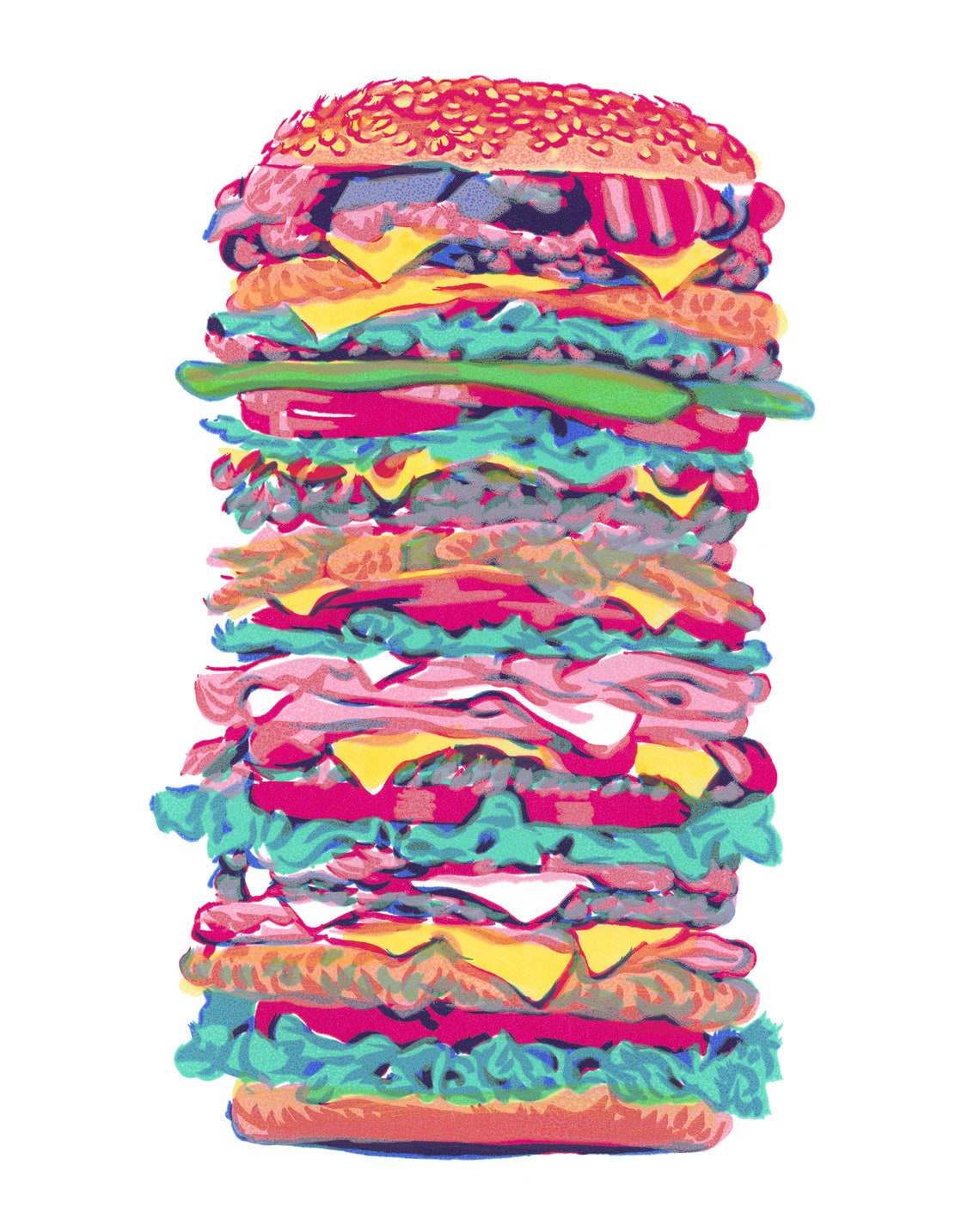 Burger Art Print Food Graphic Wall Art Kitchen Artwork | Etsy