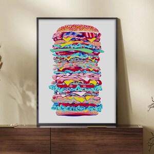 Burger Art Print Food Graphic Wall Art Kitchen Artwork Hamburger ...