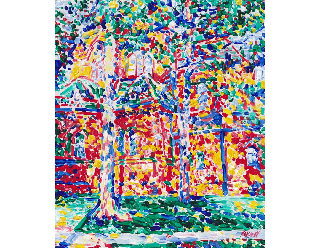 Red House Painting Architecture Cityscape Original Art Tree Landscape ...