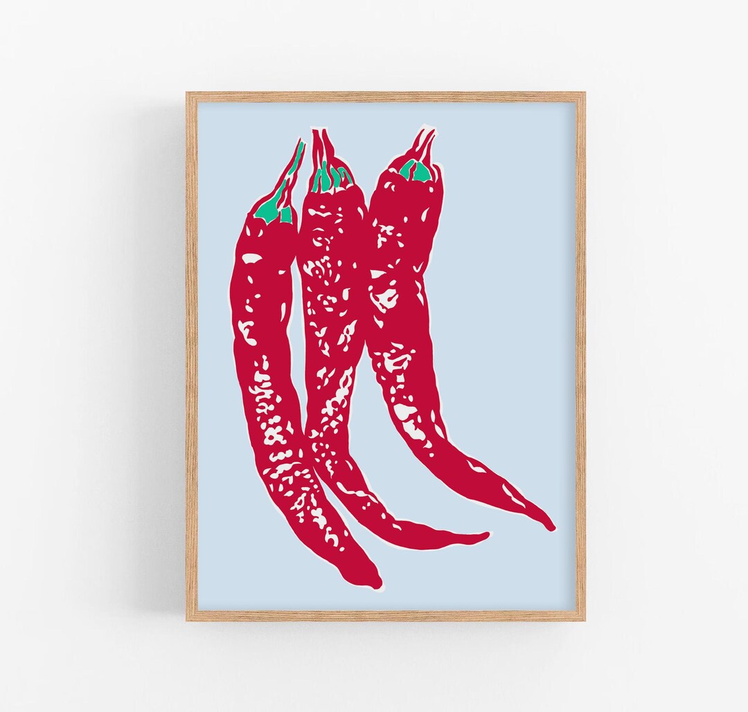 Red Spicy Pepper Art Print Kitchen Wall Art Food Poster Hot Chili ...
