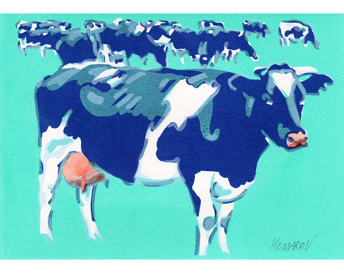 Cow Painting Farm Animal Original Art Farmhouse Wall Art Herd | Etsy