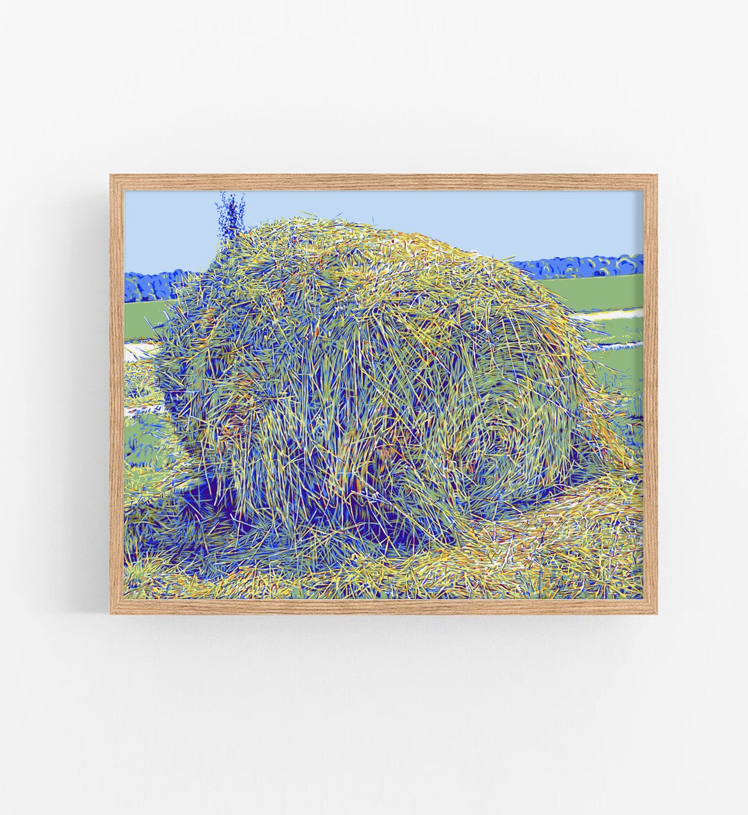 Haystack Art Print Field Landscape Wall Art Nature Artwork Blue Green ...