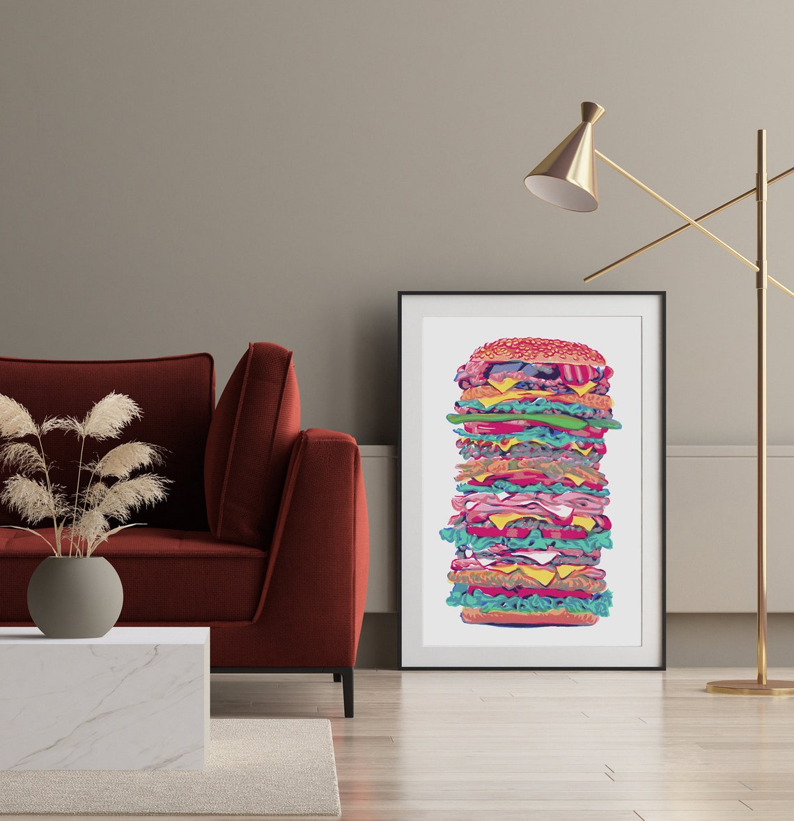 Burger Art Print Food Graphic Wall Art Kitchen Artwork | Etsy