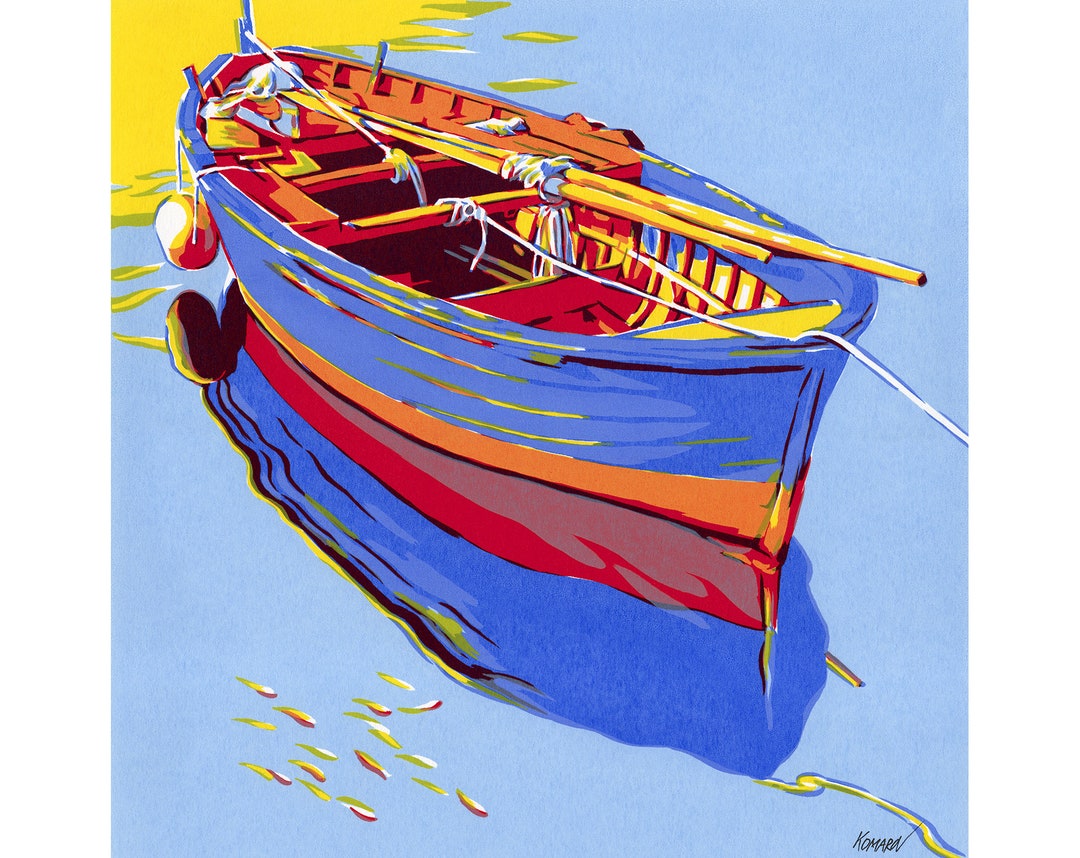 Boat Painting Nautical Original Art Seascape Wall Art Ocean Artwork ...