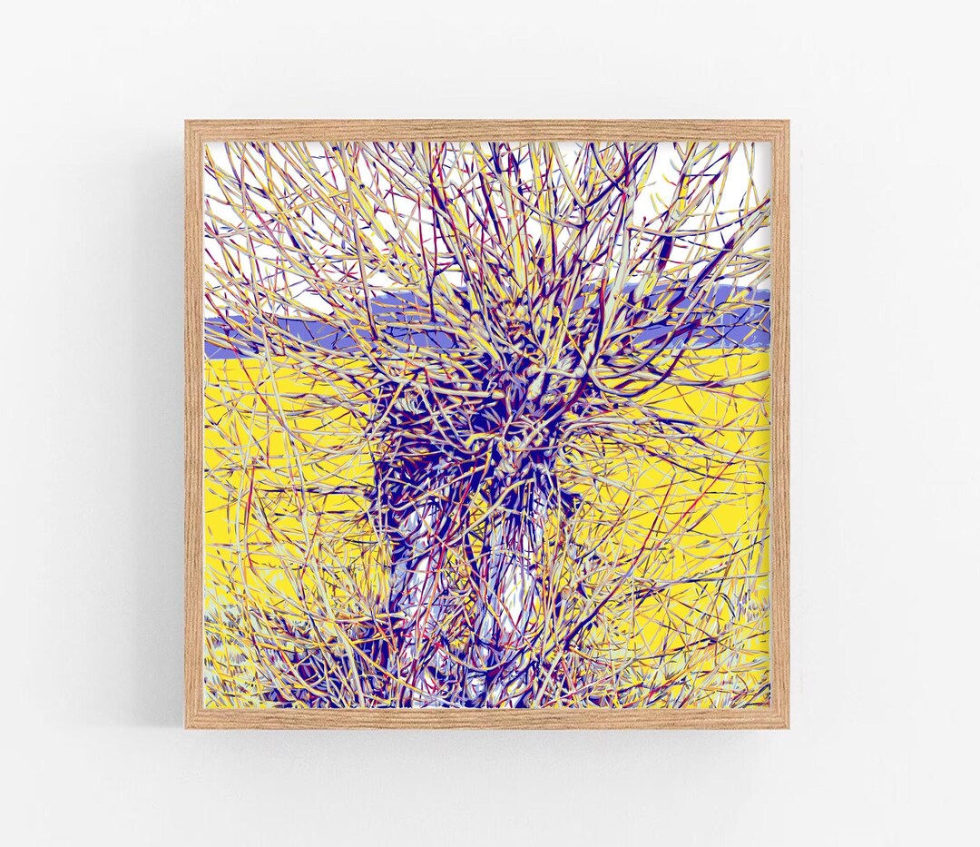 Willow Tree Art Print, Yellow Abstract Landscape, Modern Nature Poster ...