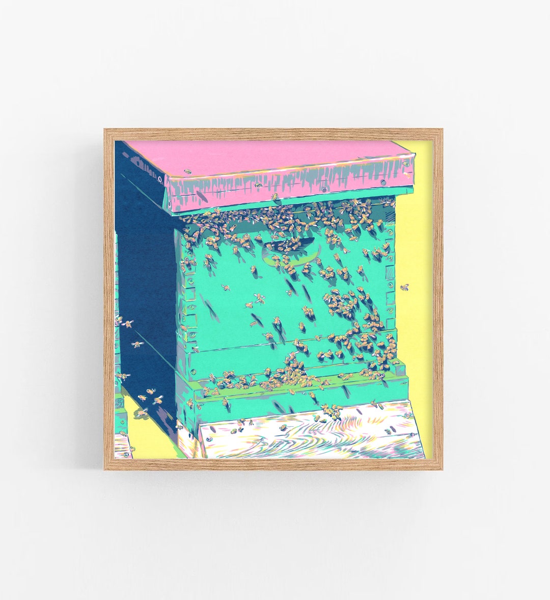 Beehive Art Print Honey Bee Wall Art Insect Artwork Colorful Pop Art ...