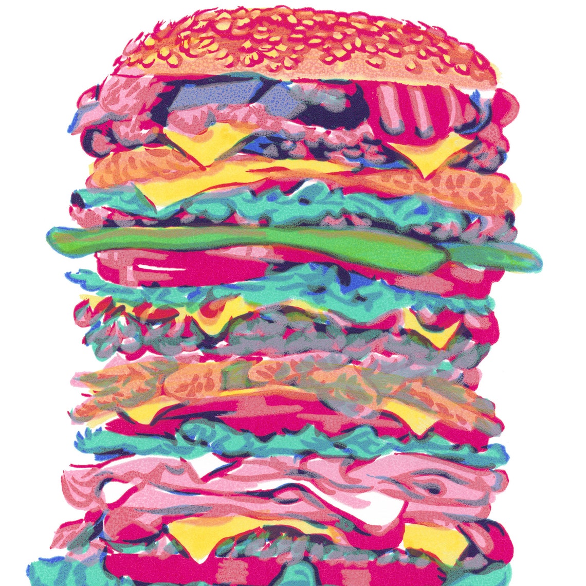 Burger Art Print Food Graphic Wall Art Kitchen Artwork | Etsy