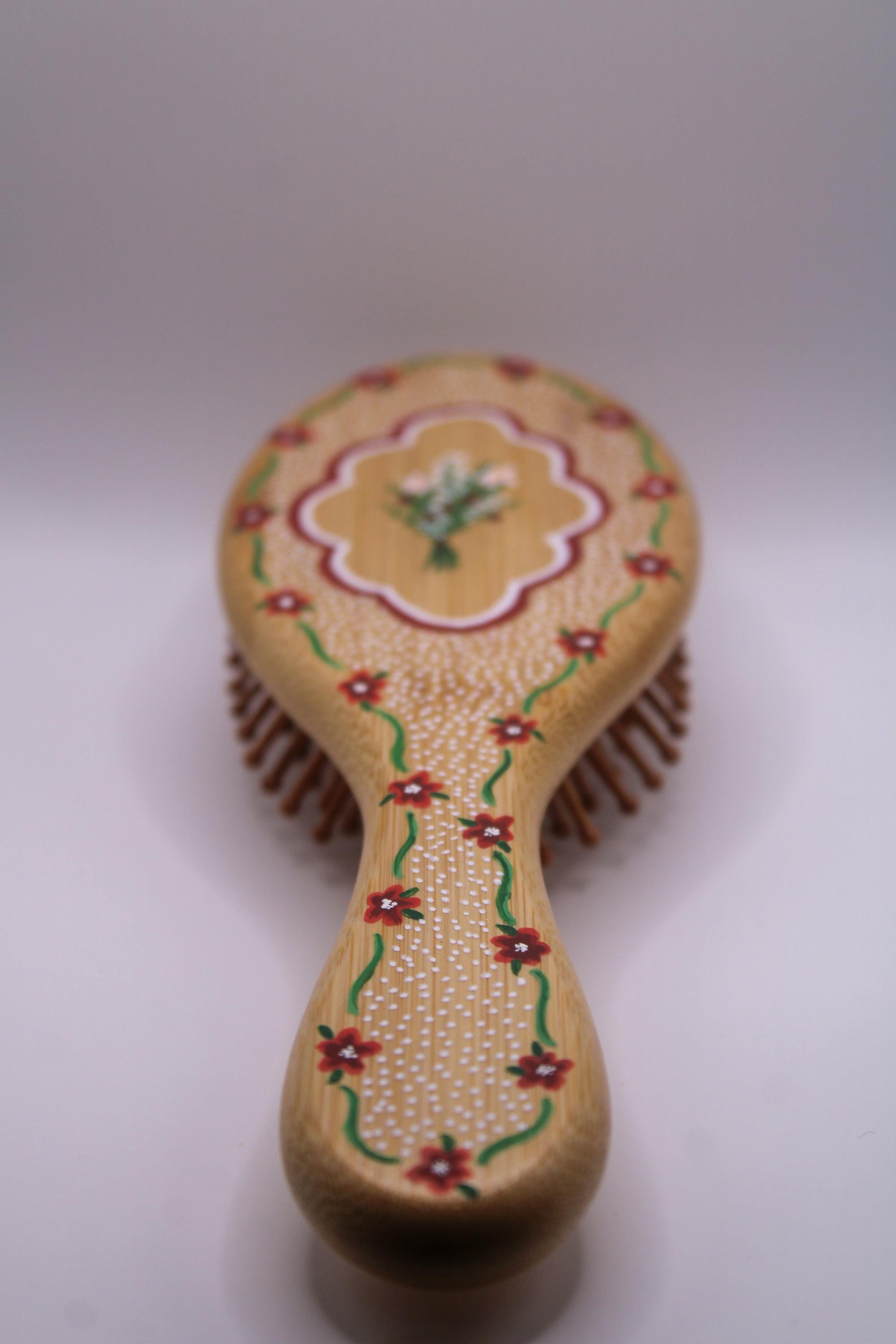 Handpainted Flower Hairbrush: Customizable Design, Bamboo Brush - Etsy