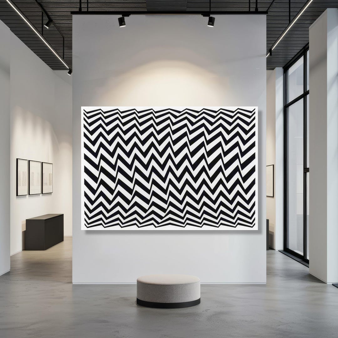Bridget Riley Style Canvas, Black and White Chevron, Geometric Art - Etsy