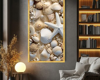 Sand Sea Shells Wall Art, Coastal Beach Poster, Nautical Framed Poster ...
