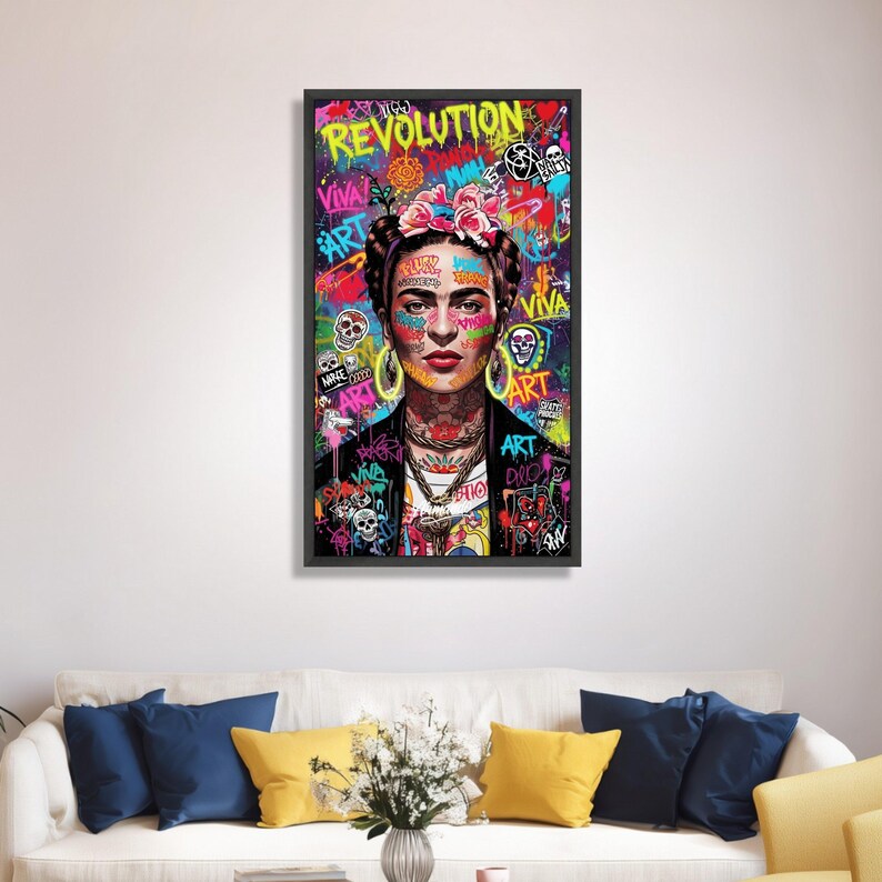 Colorful Frida Kahlo Graffiti Art Canvas, Urban Street Art Wall Decor ...