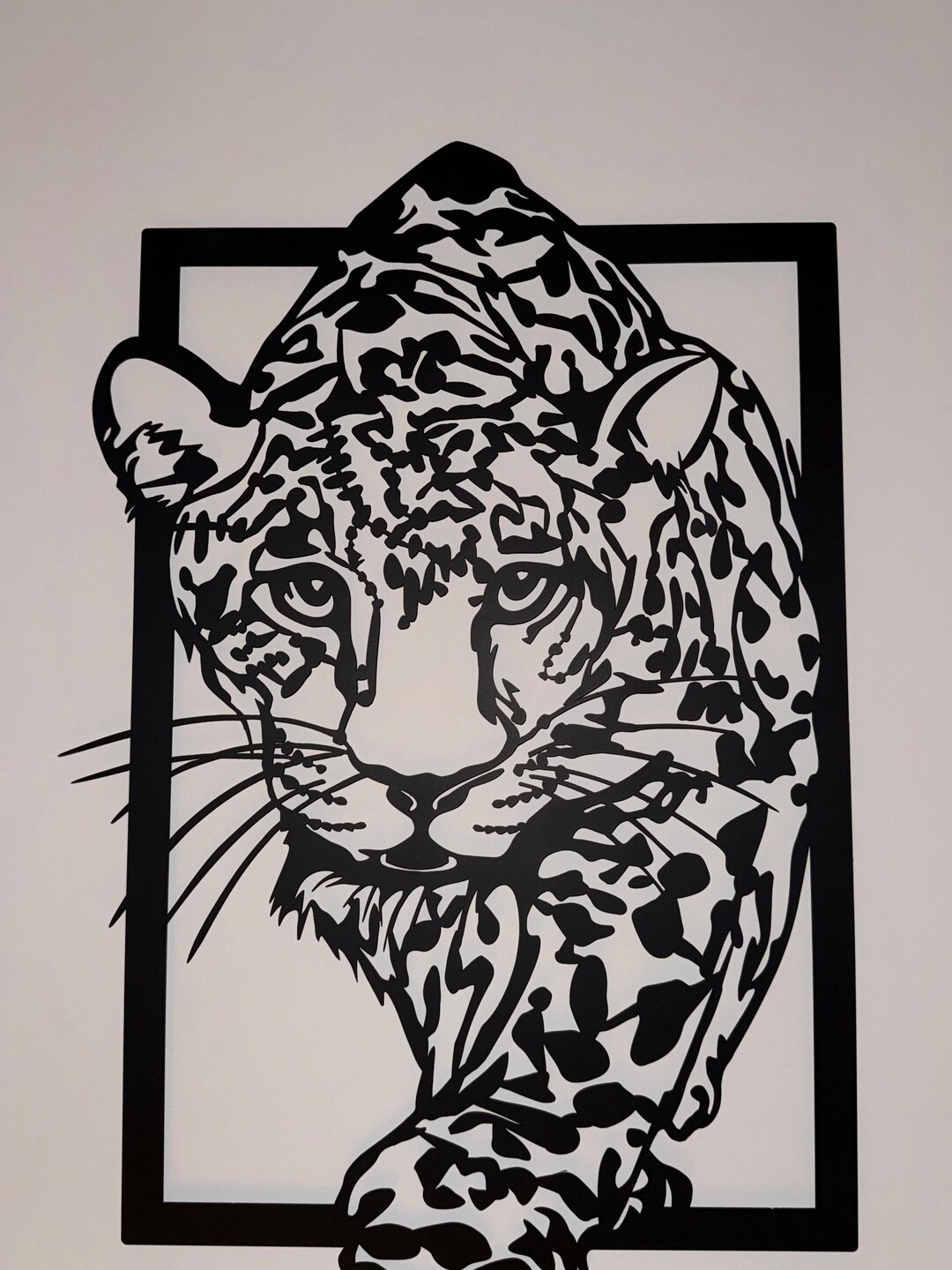 Leopard Wall Art, Black Metal Animal Decor, Framed Big Cat Artwork ...