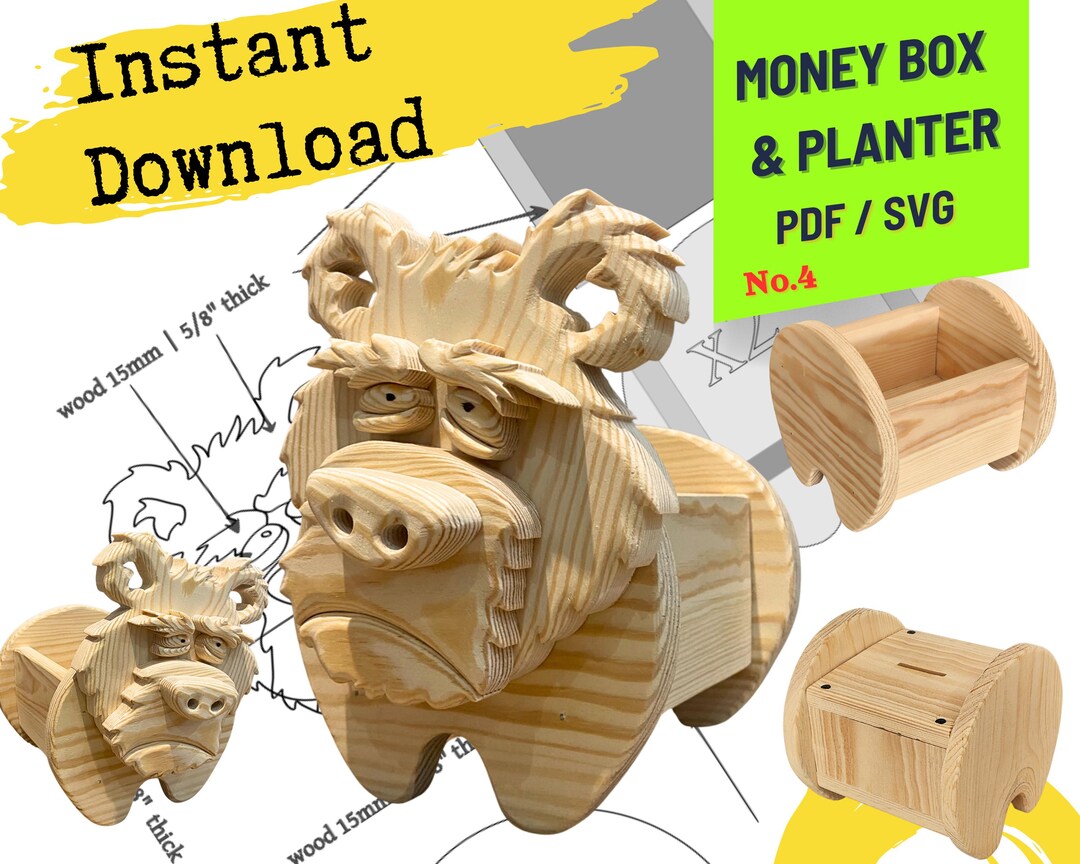 DIY Eco-friendly Wooden Animal | Digital Plans for Money Box & Planter ...