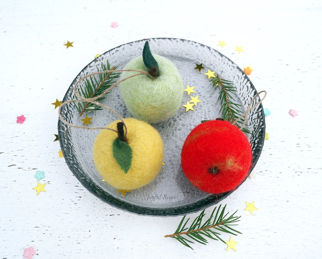 Felted Apples. Christmas Tree Ornament. Set of 3 Apples. Red Yelow ...