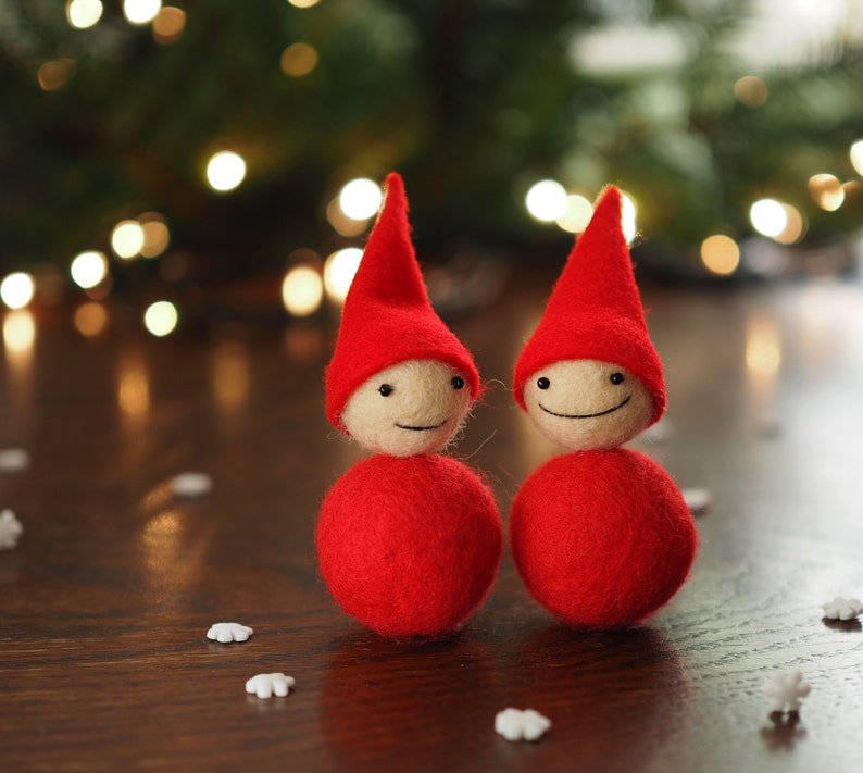Felted Gnome Ornament Set: Scandinavian Christmas Decoration. Red Elf ...