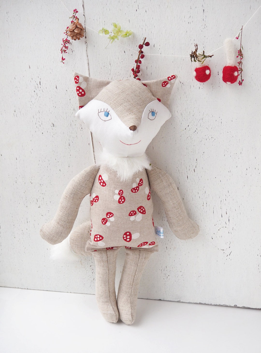 Linen Fox Cloth Doll. Neutral Eco Friendly Baby Toy. Toadstool Fox Rag ...