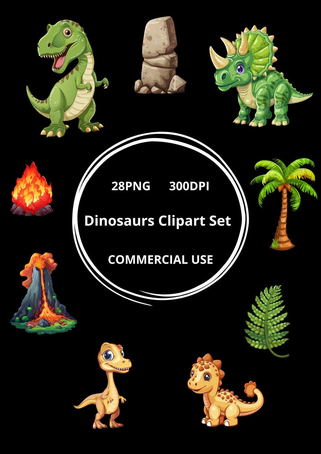 Dinosaur Clipart Set – Cute Dino PNG – 4 ZIP Files – Digital Download ...
