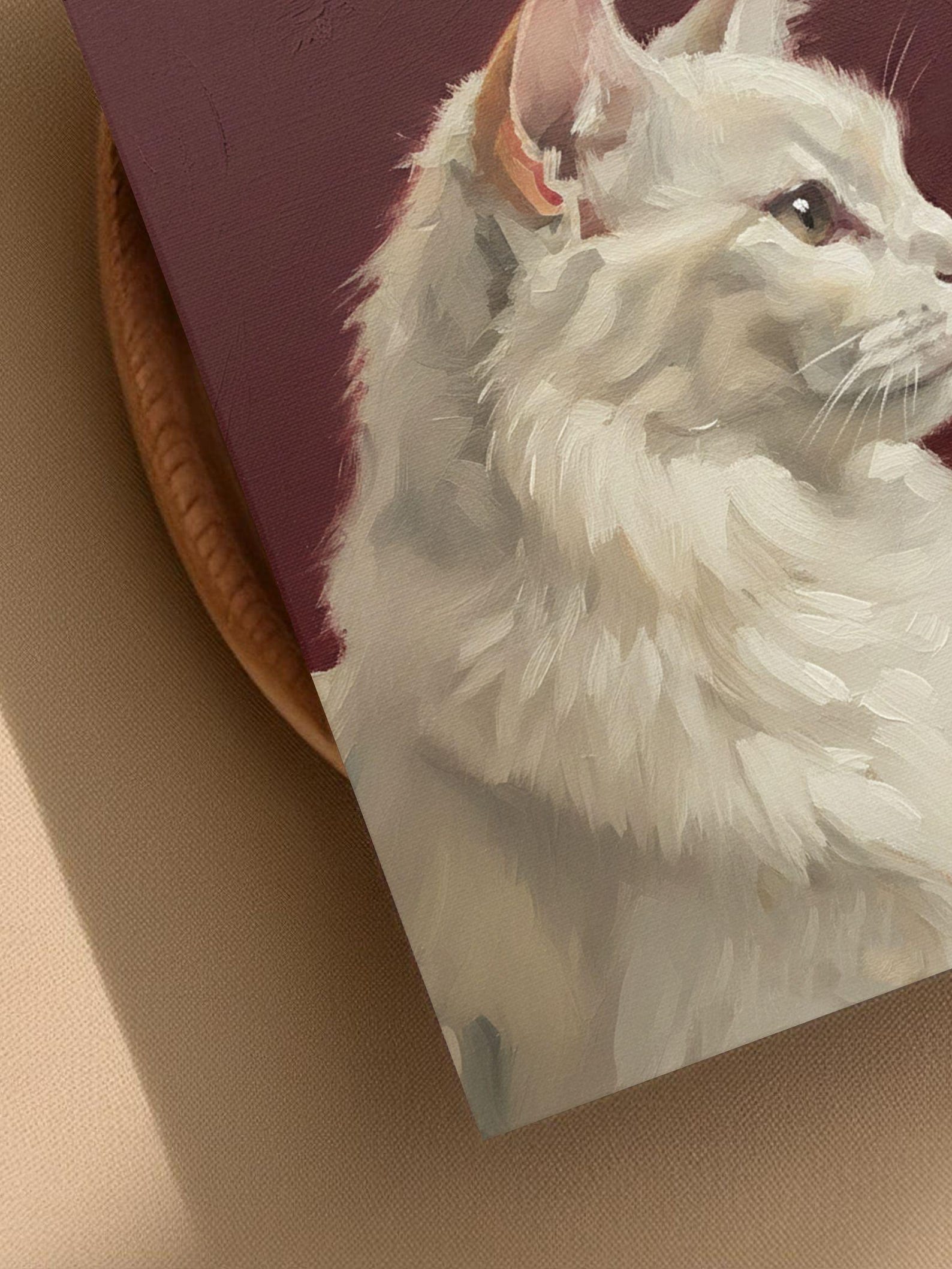 Personalized Turkish Angora Cat Portrait: White Fluffy Cat Oil Painting ...