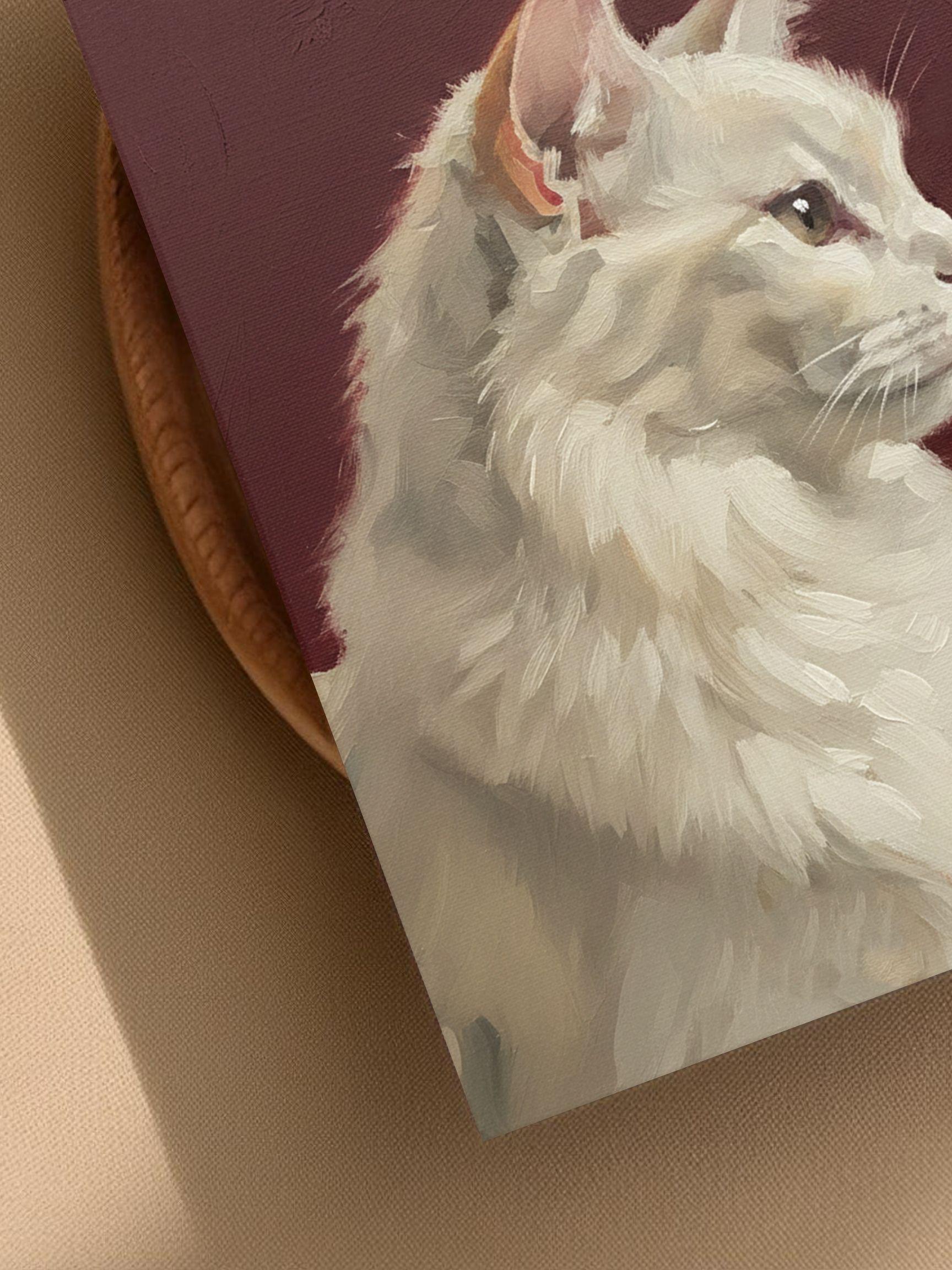 Personalized Turkish Angora Cat Portrait: White Fluffy Cat Oil Painting ...