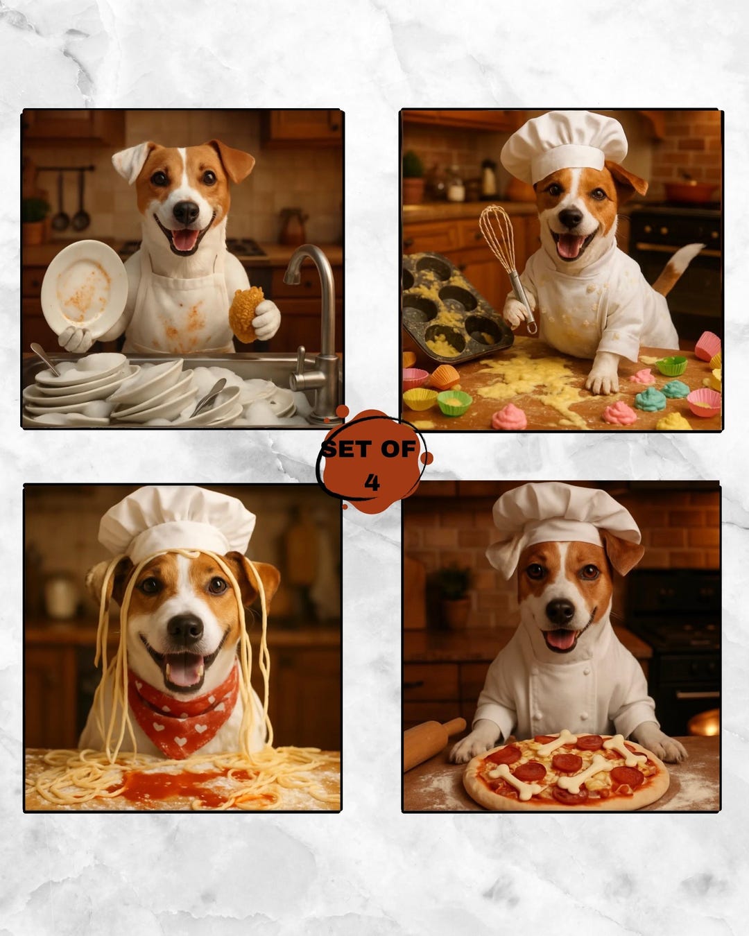 Personalized Kitchen Pet Portraits – Digital 4-pet Set, Custom Dog ...