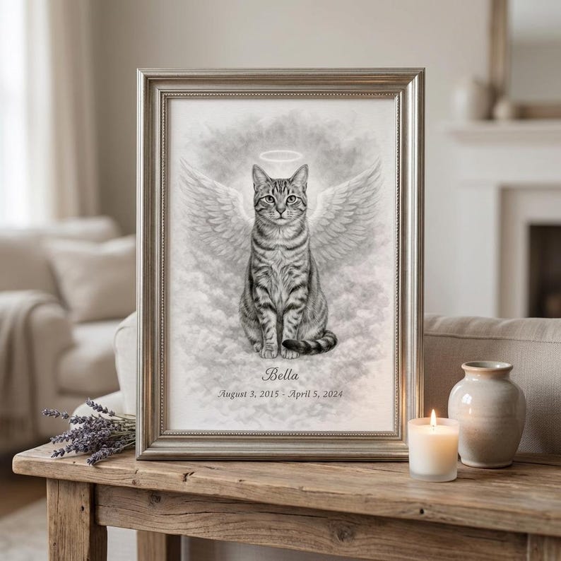 Custom Pet Memorial Portrait – Angel Wings, Dog & Cat Loss Art (digital ...