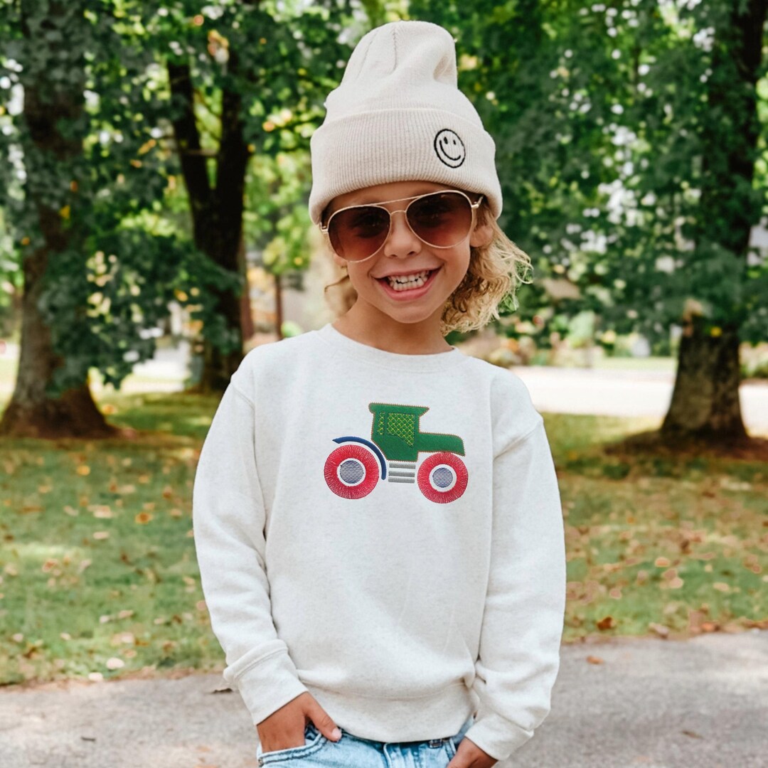 Boys Embroidered Tractor Sweatshirt, Farm Truck Sweater, - Etsy