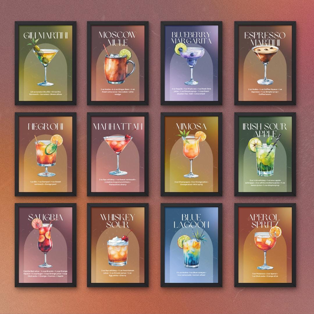 Art Deco Cocktail Prints: Retro Bar Gallery Wall Set (digital Download ...