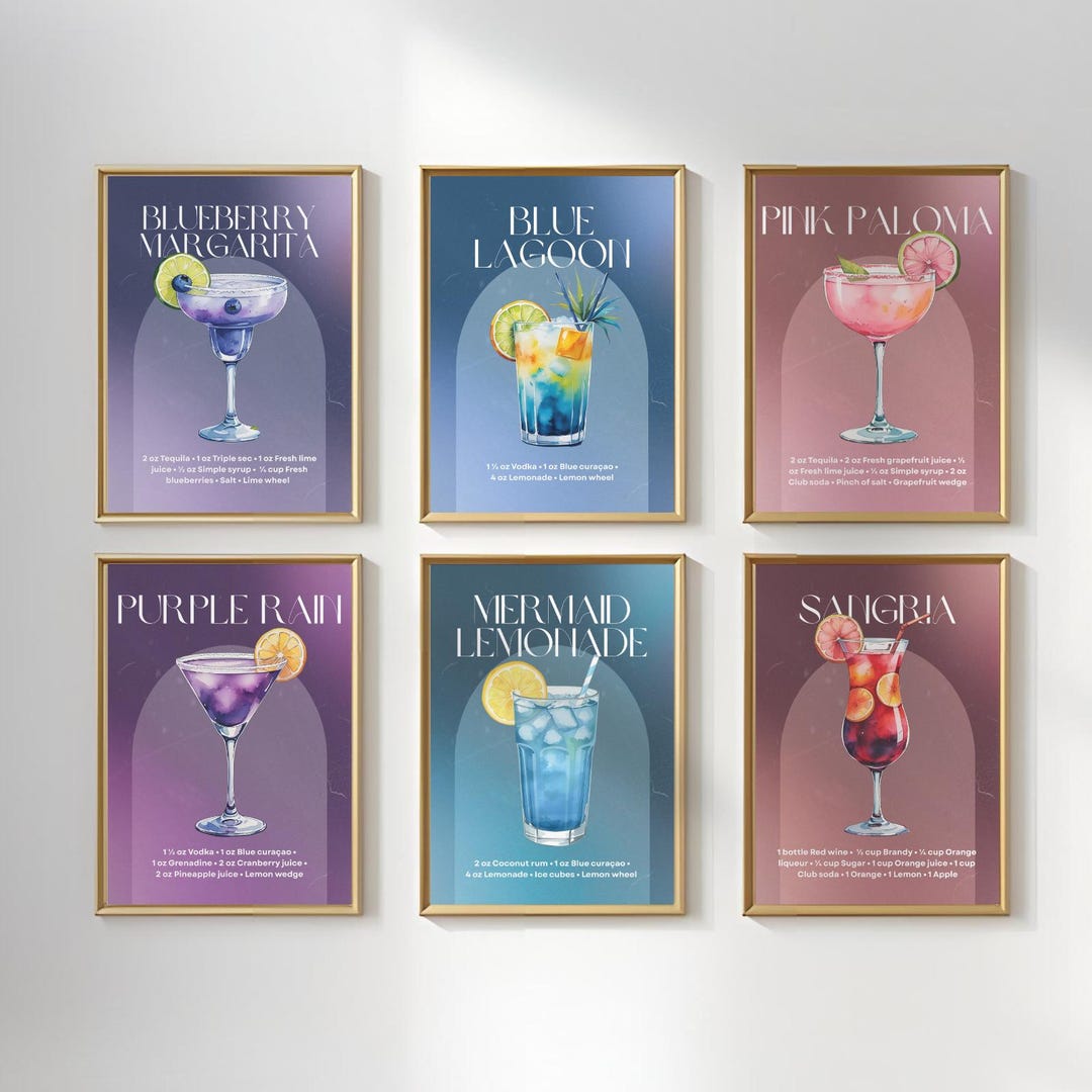Retro Cocktail Art Prints: Y2K Bar Gallery Wall Decor | Set of 6 ...