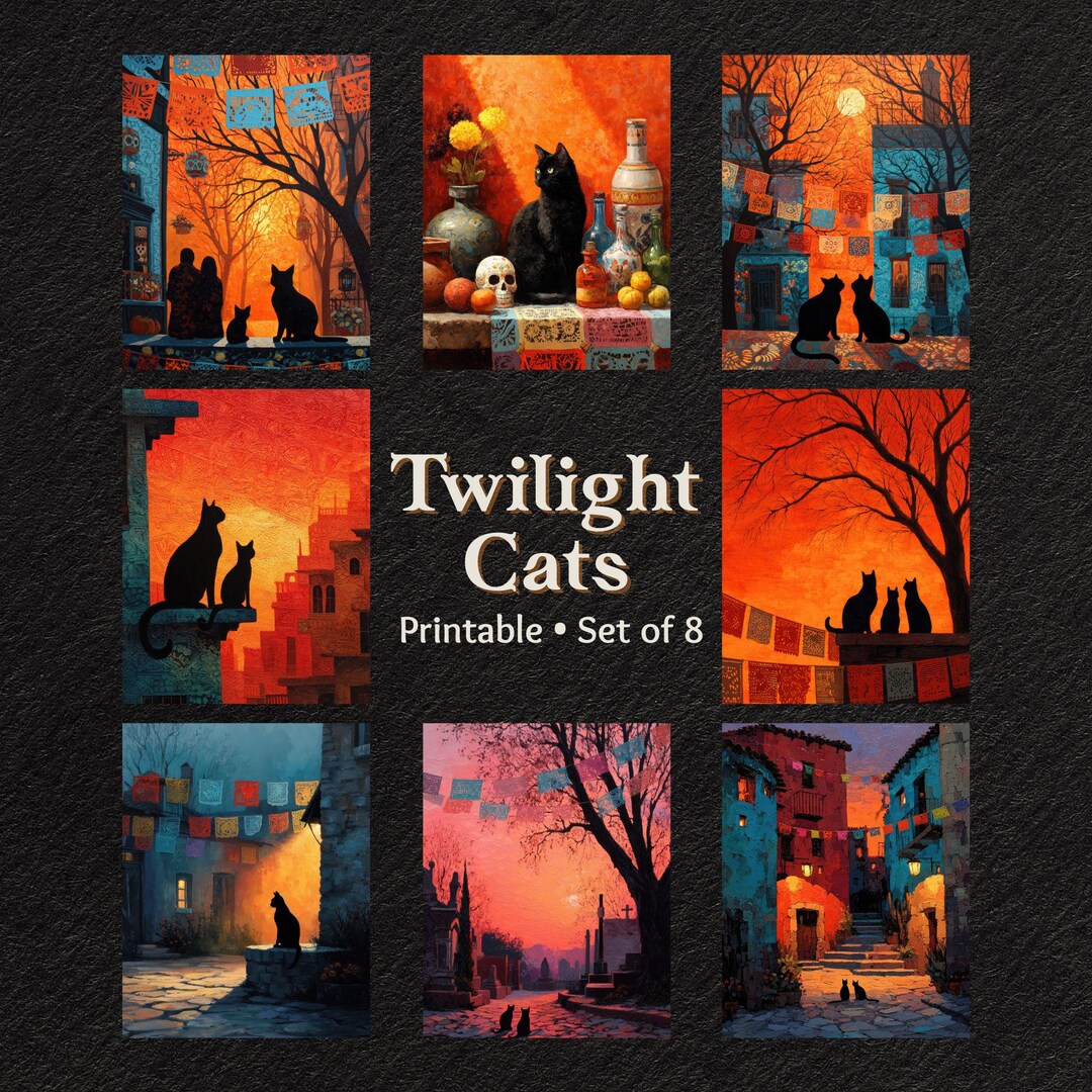 Twilight Cats Wall Art 8 Print Bundle, Día De Los Muertos Papel Picado ...