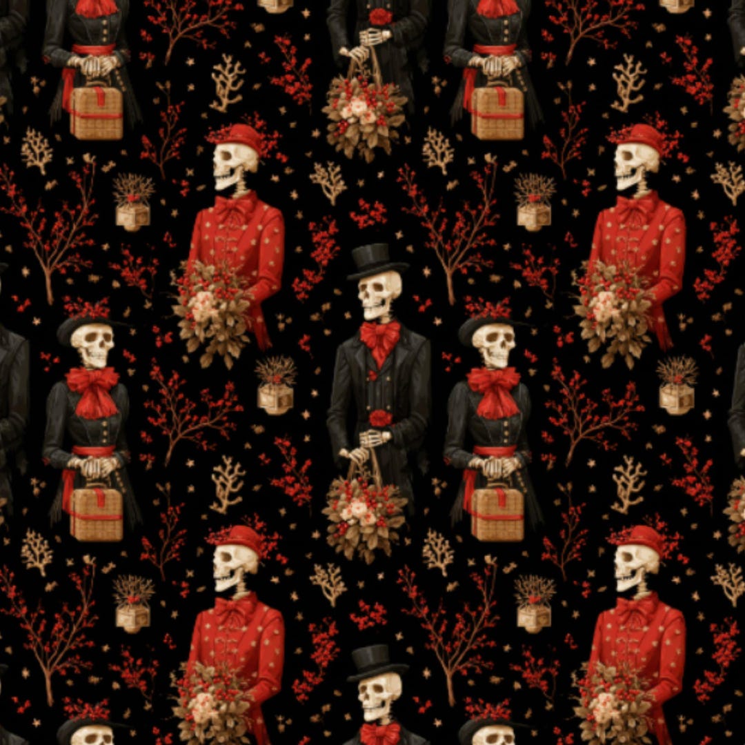 Gothic Christmas Wrapping Paper | Victorian Skeletons | Dark Holiday ...