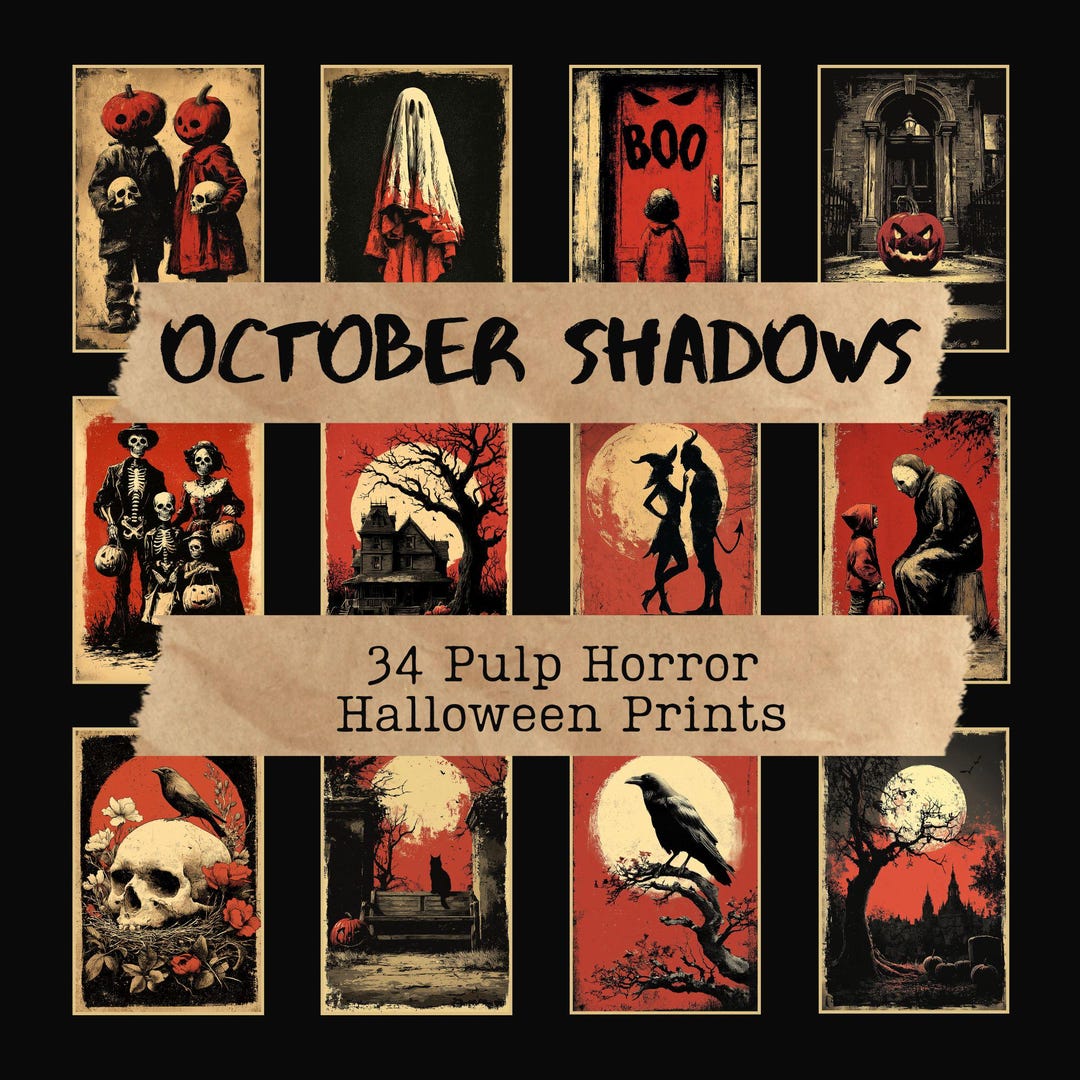 Pulp Horror Halloween Wall Art 34 Print Bundle | Retro Posters | Red ...
