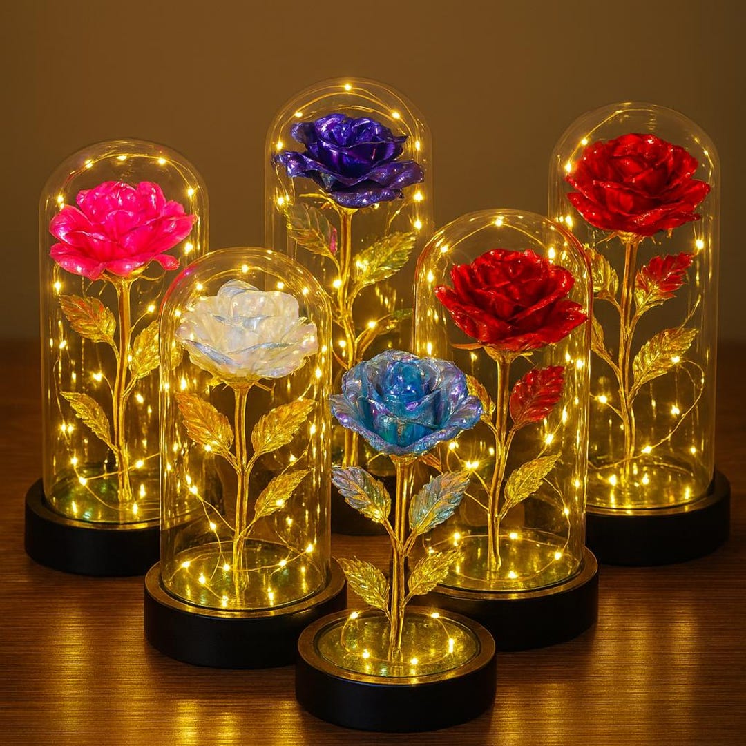 Eternal Rose Light in Glass Dome – LED Luminous Flower Decoration ...