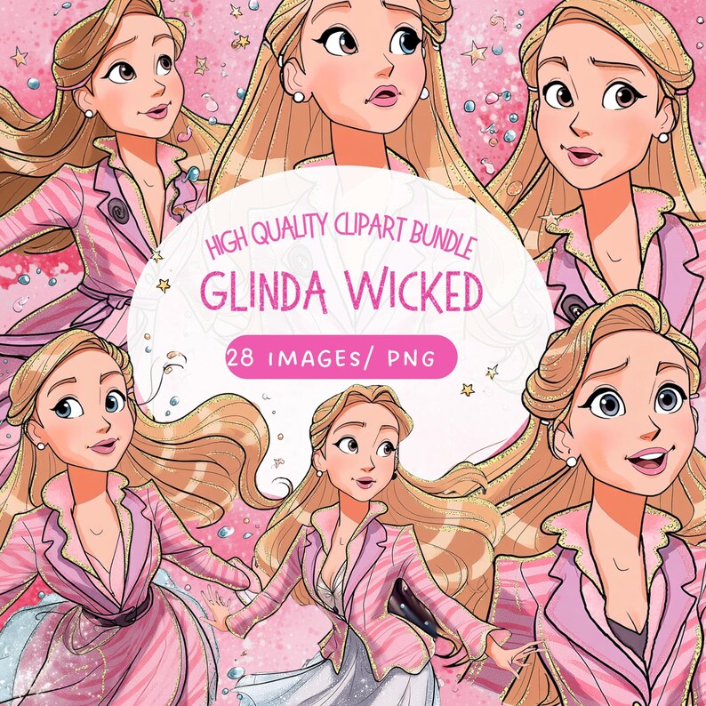 Glinda Inspired Clipart Bundle | Pink Fairy Watercolor PNG (digital ...