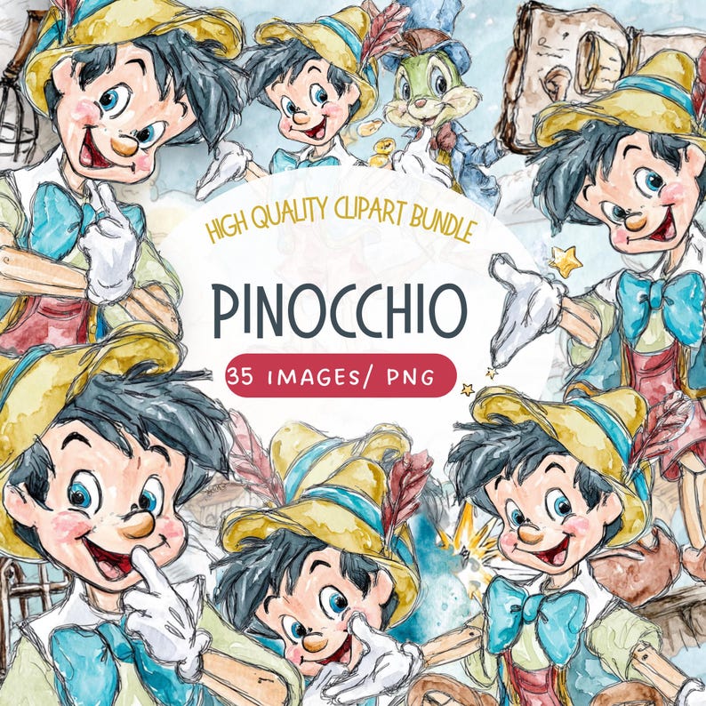 Pinocchio Watercolor Clipart Bundle | Fairy Tale Puppet Clipart ...