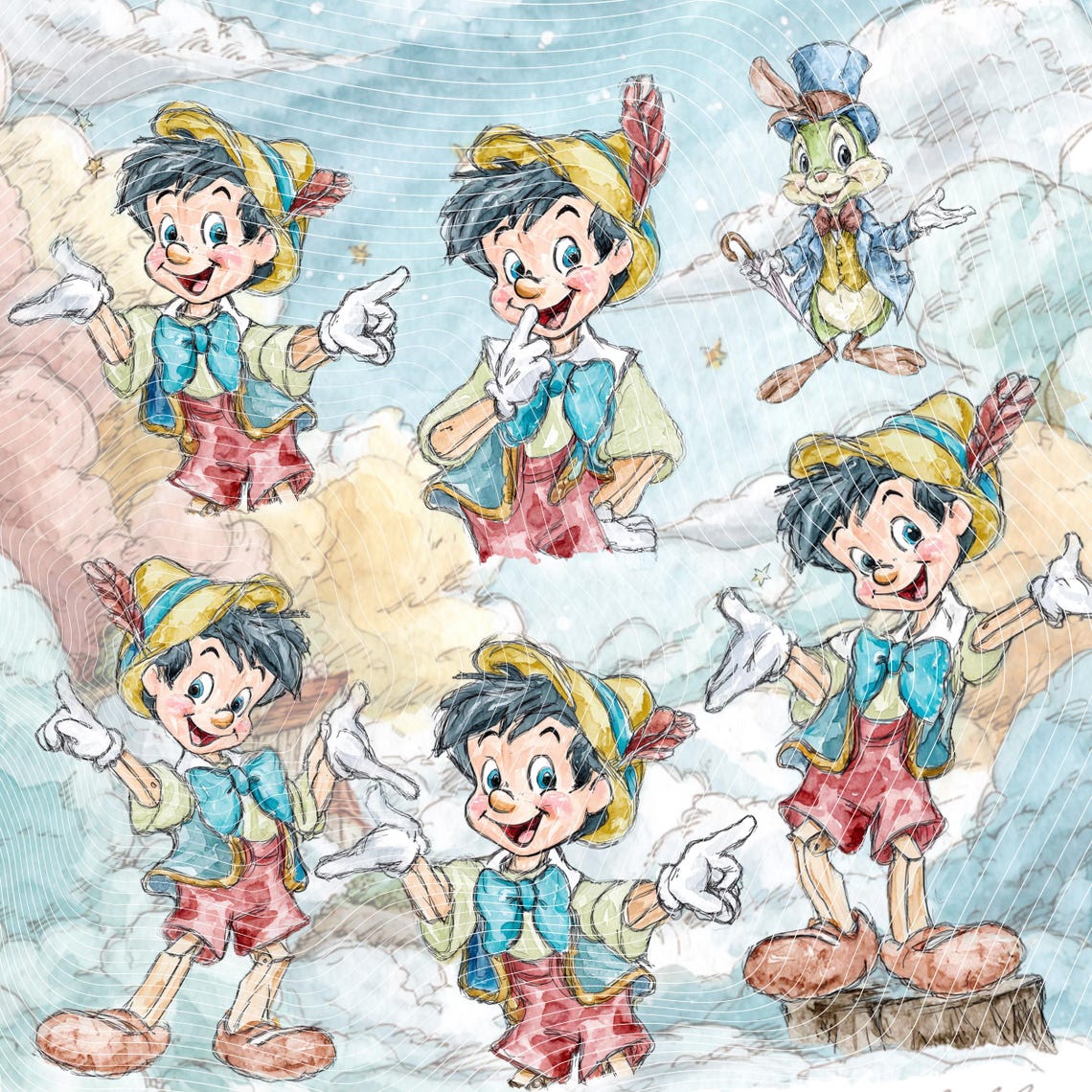 Pinocchio Watercolor Clipart Bundle | Fairy Tale Puppet Clipart ...