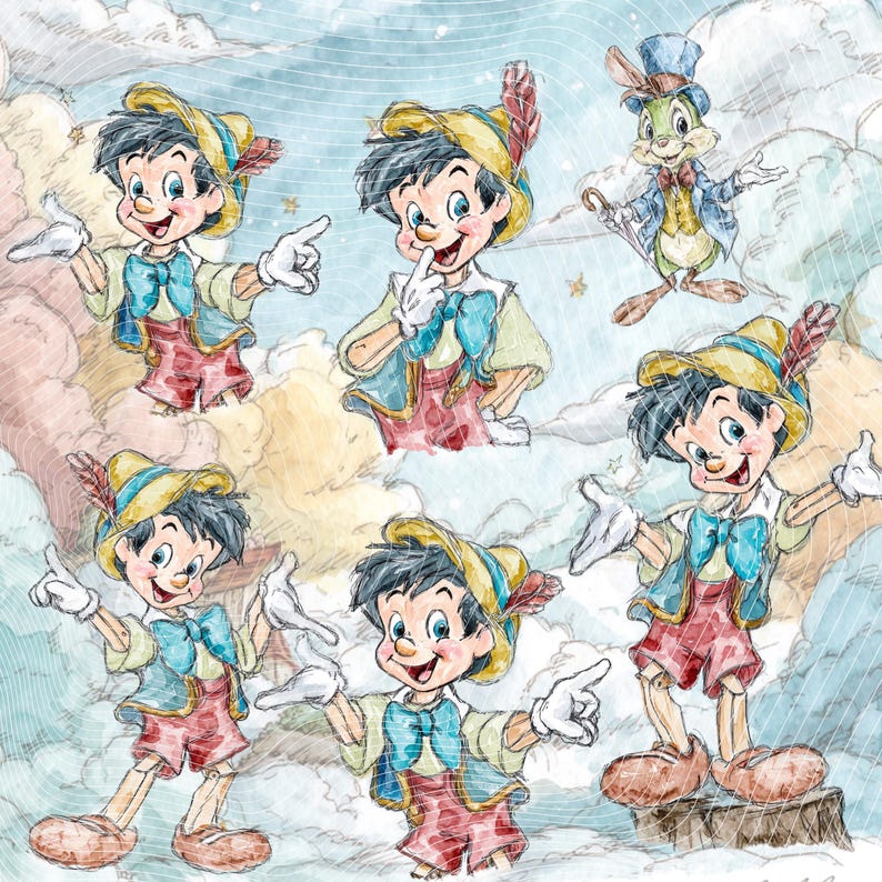 Pinocchio Watercolor Clipart Bundle | Fairy Tale Puppet Clipart ...